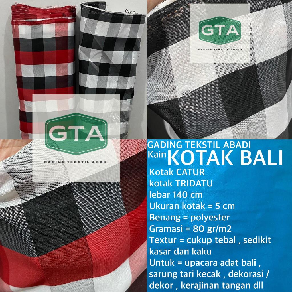 Jual ( per 1 roll ) kain KOTAK KOTAK BALI catur tridatu poleng hitam putih merah 5 cm lebar 140 ...