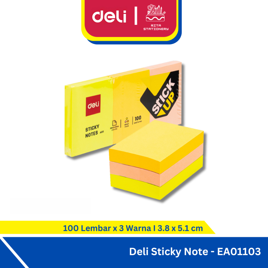 Jual Deli Sticky Notes/Memo tempel 3 Warna 38 x 51 mm - EA01103 ...