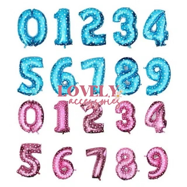 Jual Balon Foil Angka Number Pink Blue Biru Merah Muda 16 inch 40 cm ...