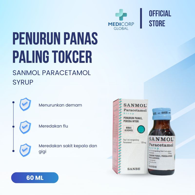Jual [MEDICORP] Sanmol paracetamol syrup sakit kepala / gigi nyeri otot & demam 60 ml | Shopee ...