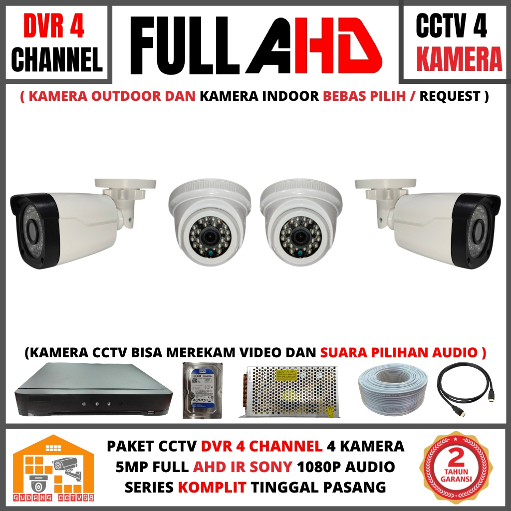 Jual PAKET CCTV FULL AHD 4 CHANNEL 4 KAMERA 5MP IR SONY 1080P AUDIO ...