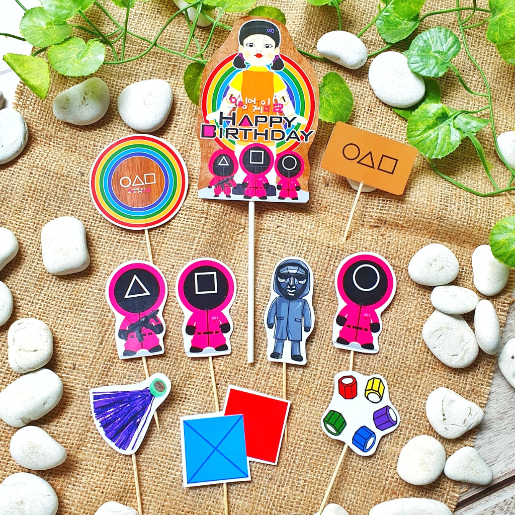 Jual Squid Game Birthday Cake Topper Cupcake Pudding Nama Custom Name ...