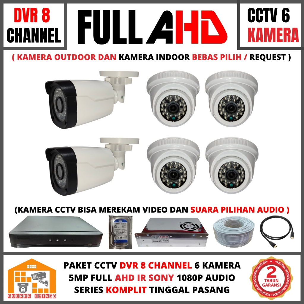 Jual PAKET CCTV FULL AHD 8 CHANNEL 6 KAMERA 5MP IR SONY 1080P AUDIO ...