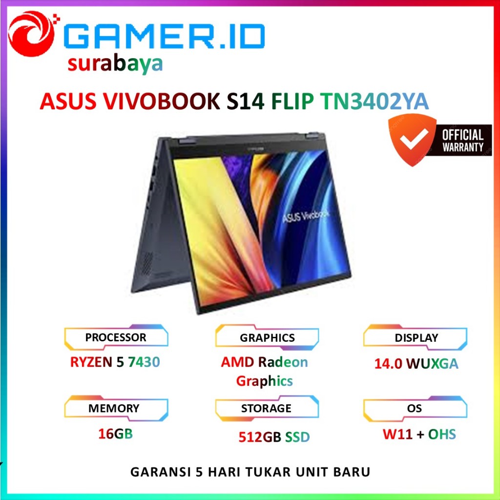 Jual ASUS VIVOBOOK S14 FLIP TN3402YA TOUCH RYZEN 5 7430 16GB 512GB 14.0WUXGA | Shopee Indonesia