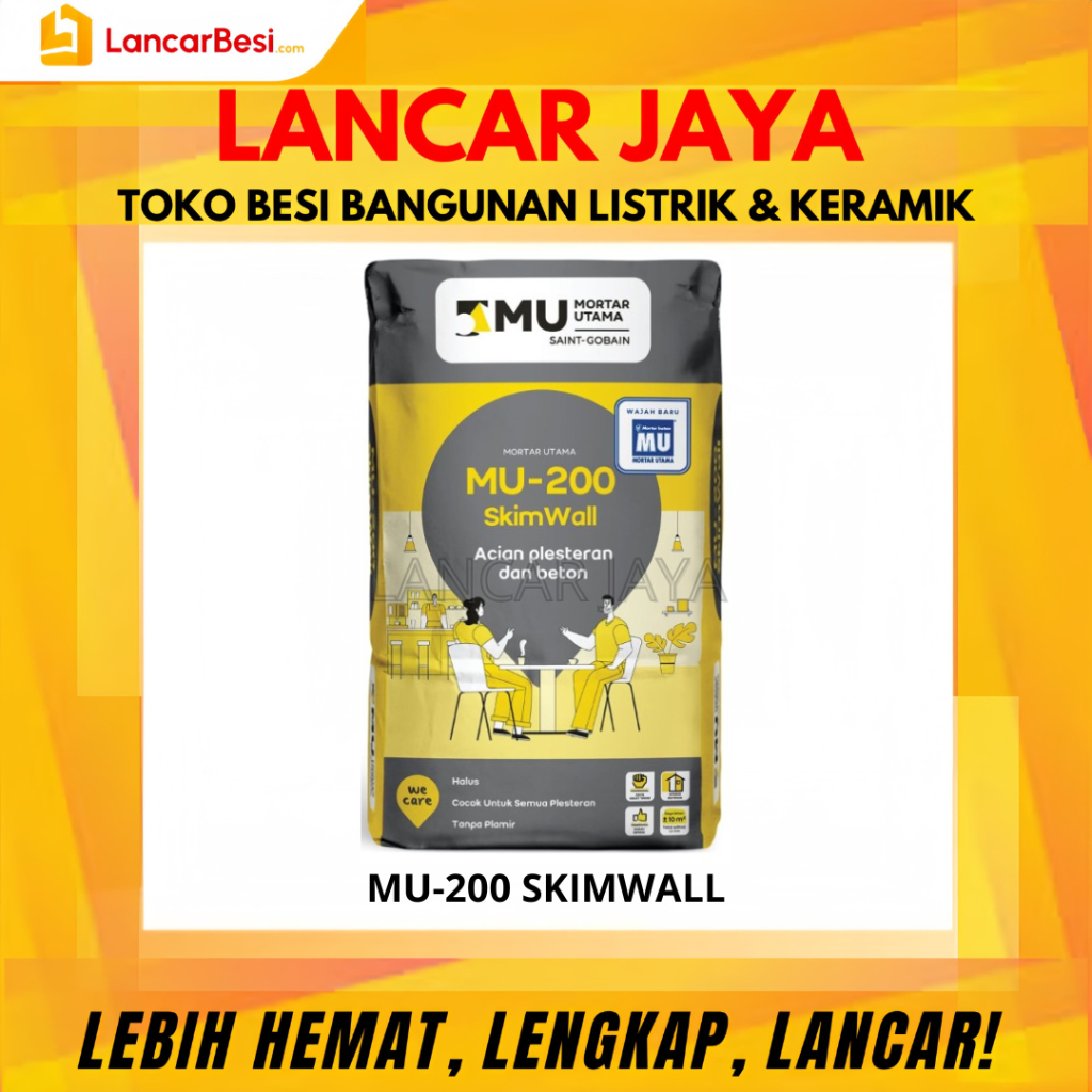 Jual Mortar Utama MU-200 SkimWall Acian Plester dan Beton 40Kg - 1 Sak ...