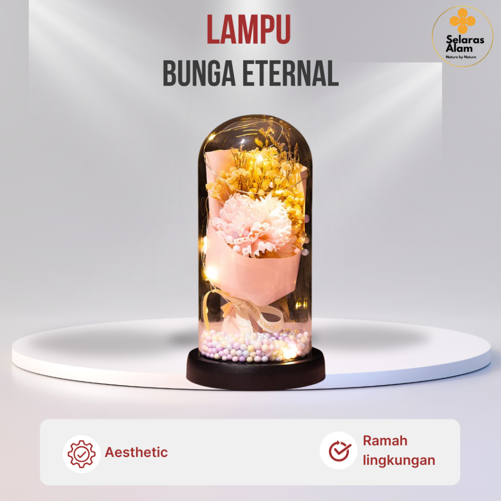 Jual LAMPU BUNGA DEKORASI ETERNAL FLOWER PERPETUAL GLASS COVER PINK ...