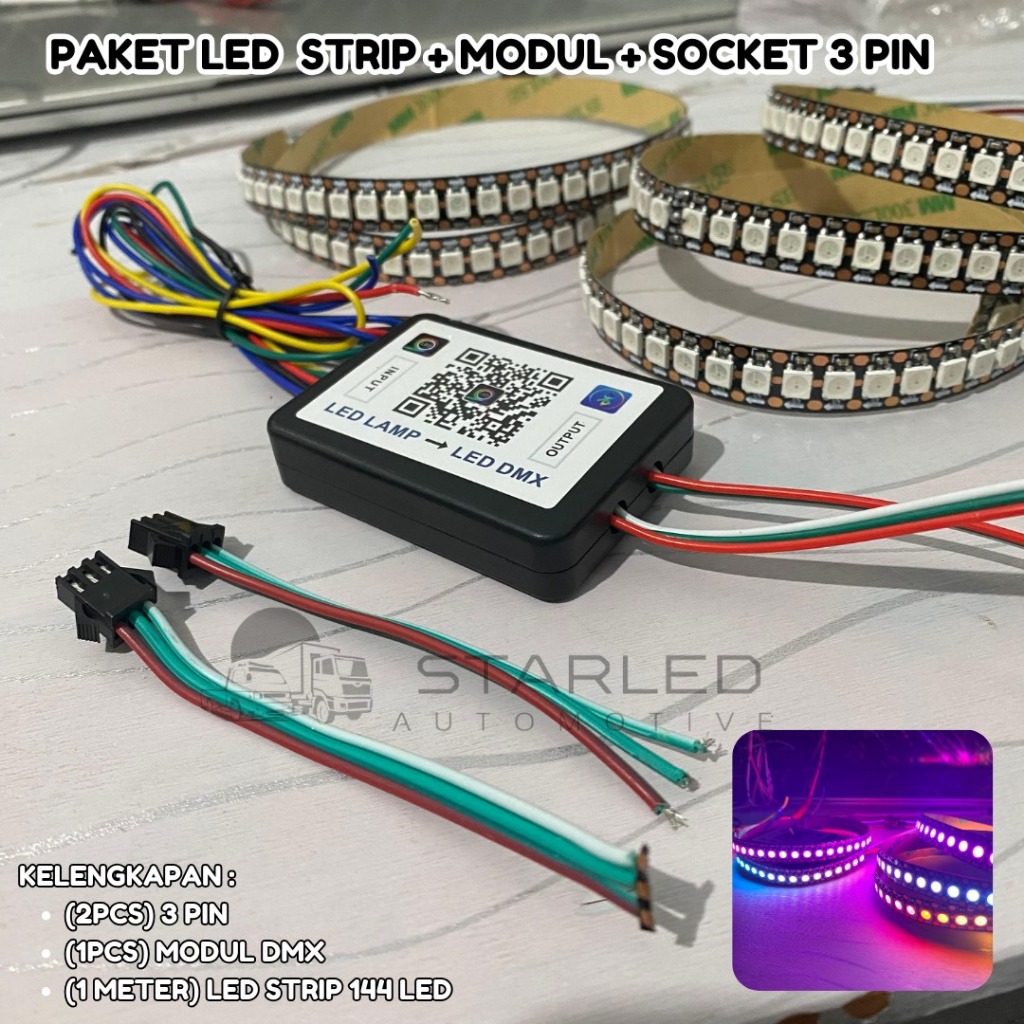 Jual PAKET LED STRIP WS2812B PLUS MODUL DMX DAN SOCKET 3 PIN PAKET ...