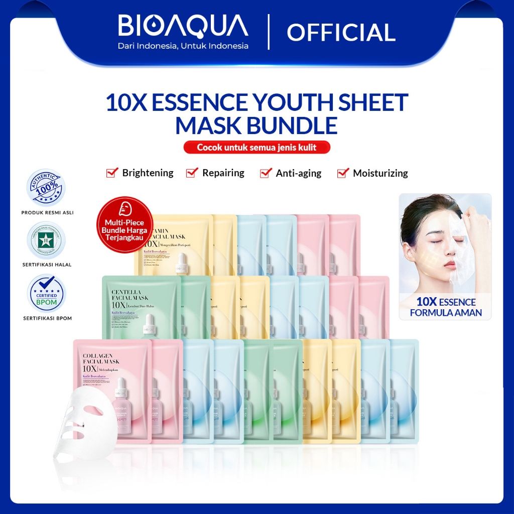 Jual 【BPOM】 Bioaqua Cosmetics 10X Serum Essence Sheet Mask wajah muka glowing dan putih Acne ...