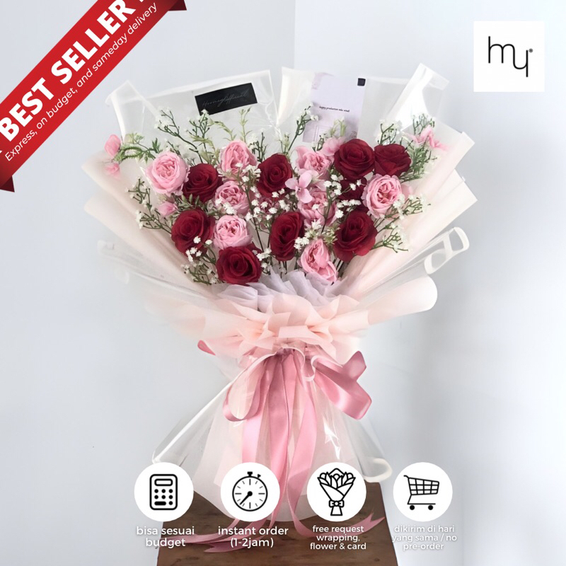 Jual HOOMEY - Buket Bunga Mawar Merah | Bouquet Artificial | Bucket ...