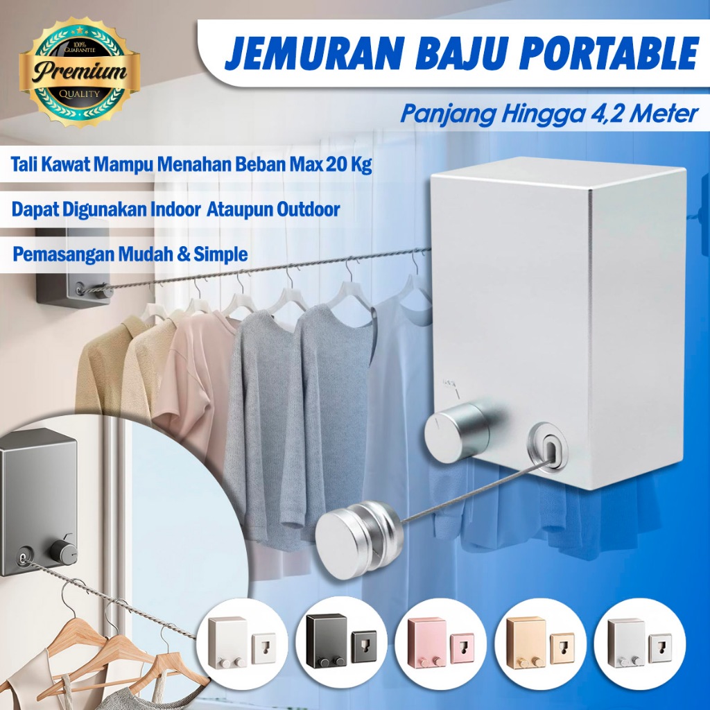 Jual RALALI Gantungan Baju Tali Jemuran Portable 4,2 Meter – Retracable ...