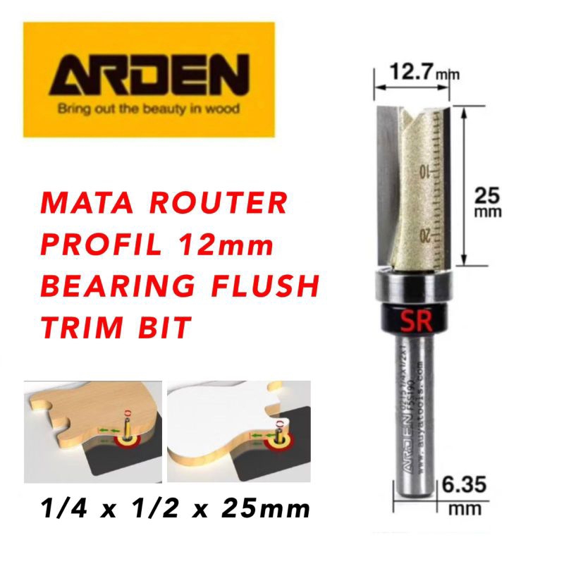 Jual Mata Router/ Profil 12mm × 25mm As 1/4 Roda/ Bearing Atas/ Flush ...