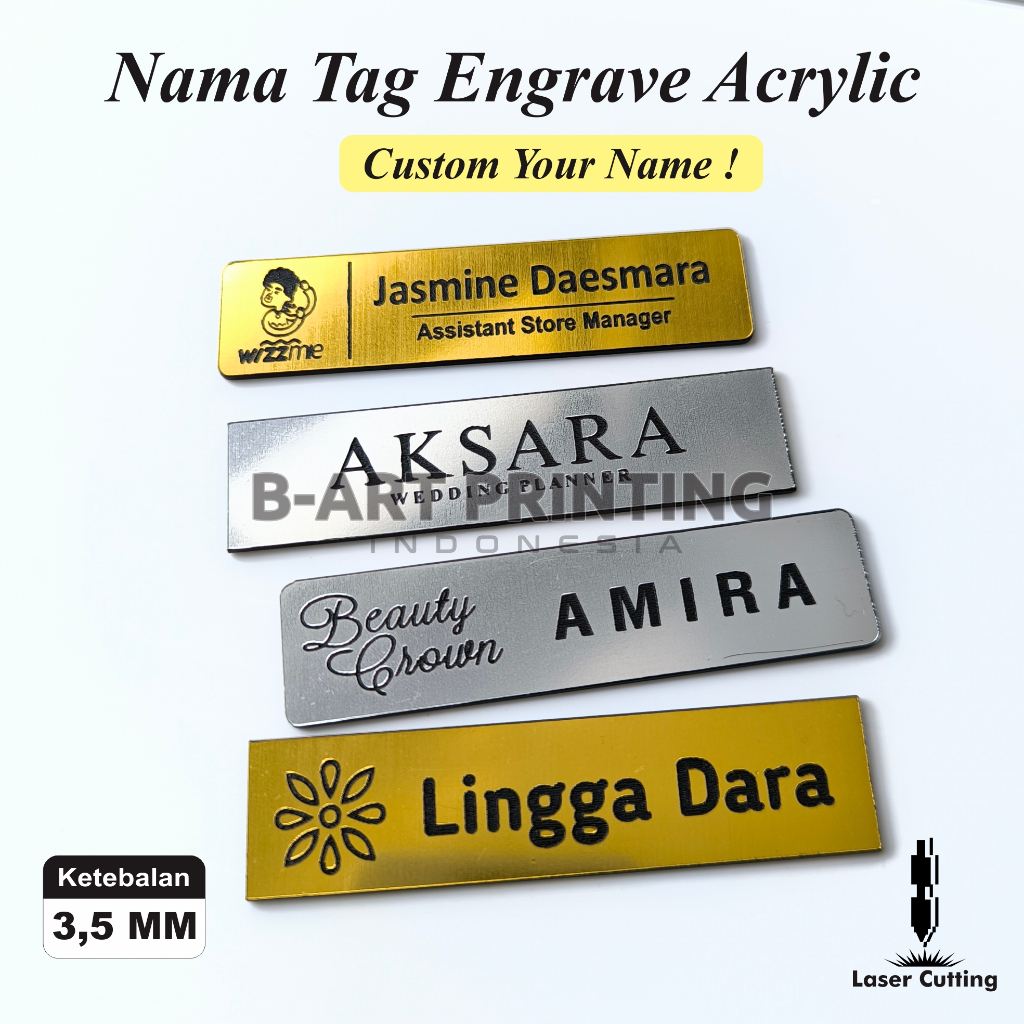 Jual Name Tag Ukir Gravir Papan Nama Gold Putih dan Silver Neme tag PNS ...