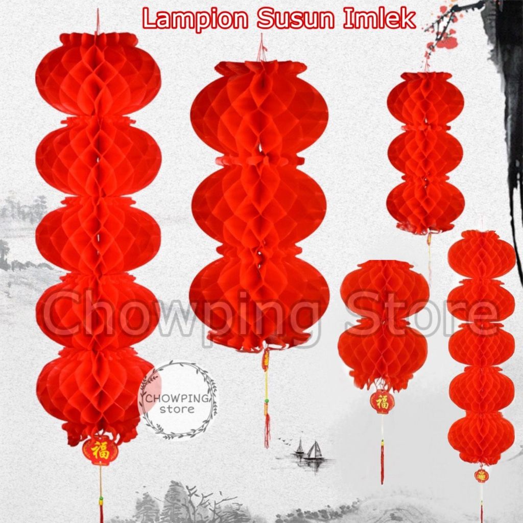 Jual Lampion Lipat Honeycomb Merah Plastik Susun 2 3 5 Dekorasi ...
