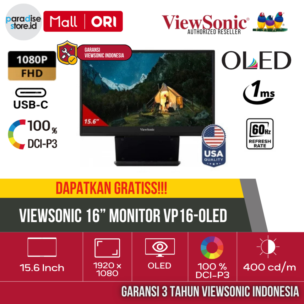 Jual ViewSonic ColorPro VP16-OLED | 100% DCI-P3 | Portable Monitor | Shopee Indonesia