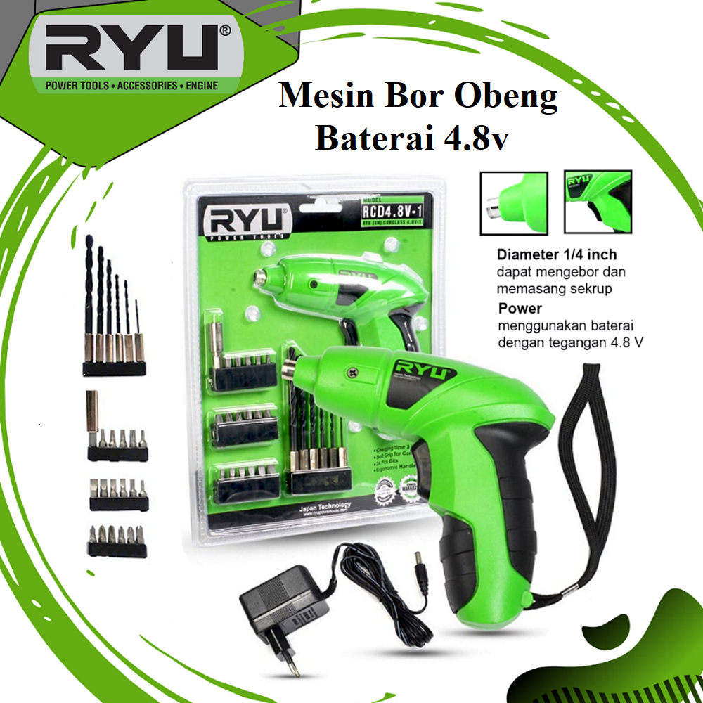 Jual Bor Cordless Baterai RYU RCD 4.8V-1 Cordless Brushless Mesin Bor ...