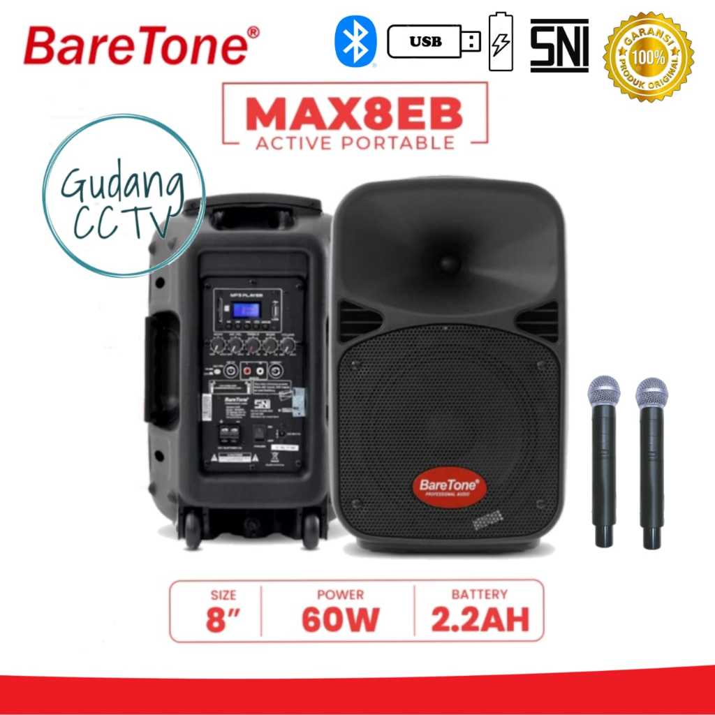 Jual Speaker Karaoke Baretone 8 Inch MAX08EB – TWS Bluetooth + 2 Mic Wireless, Suara Jernih ...