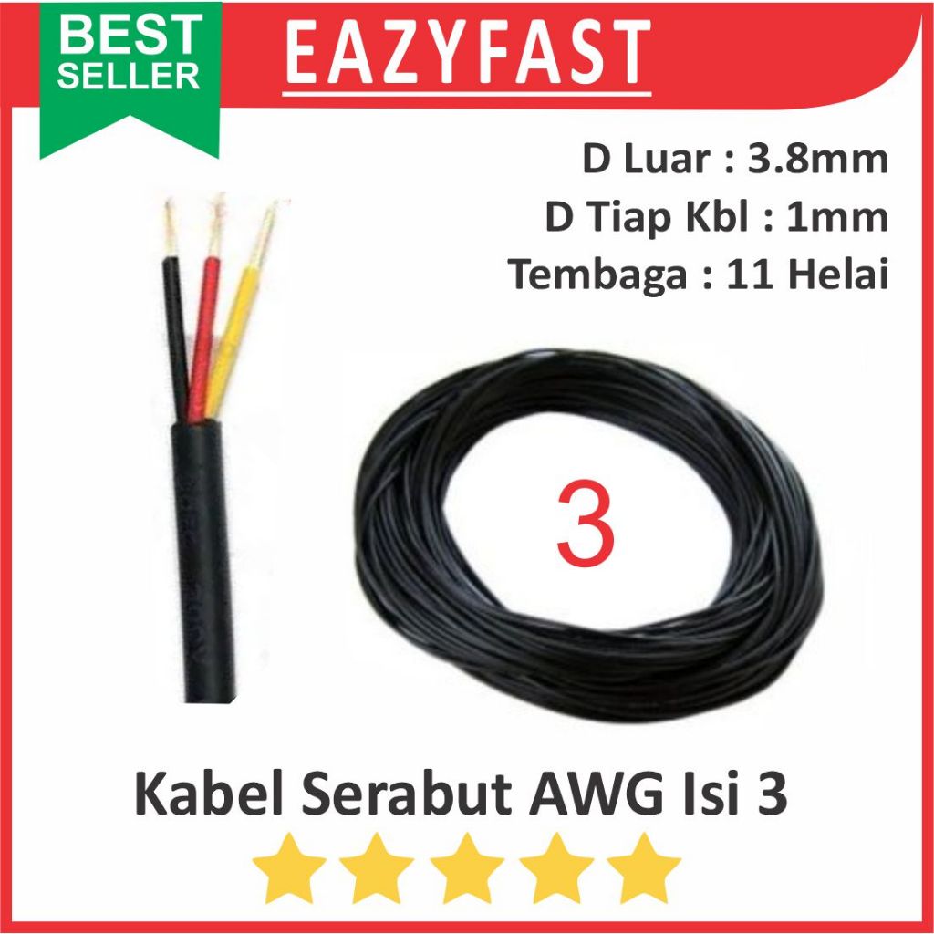 Jual Kabel Serabut Isi 3 Multicore AWG24 AWG 24 CB GX DB Data Signal ...