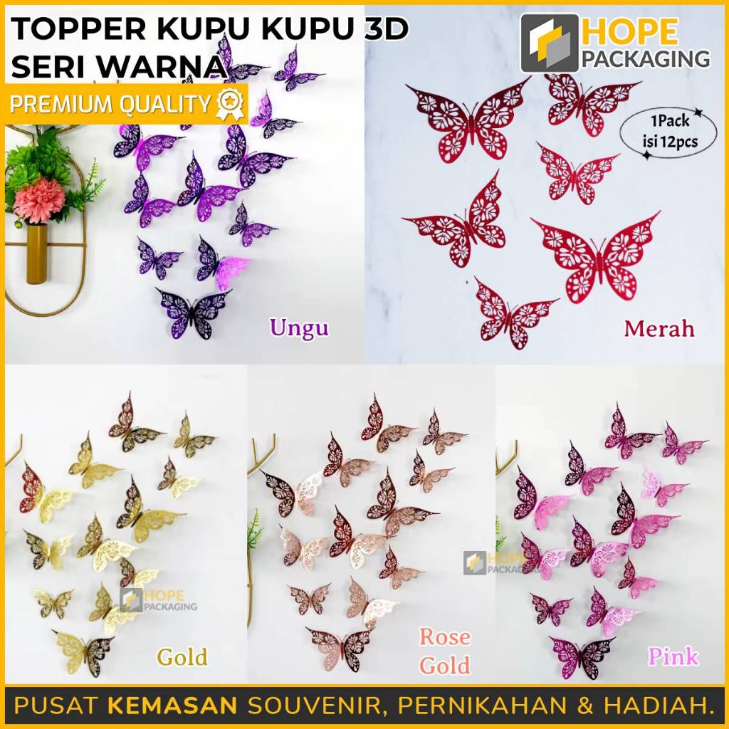 Jual Topper Kupu Kupu Warna / Hiasan Kue Ulang Tahun / Topper Cake Tart ...