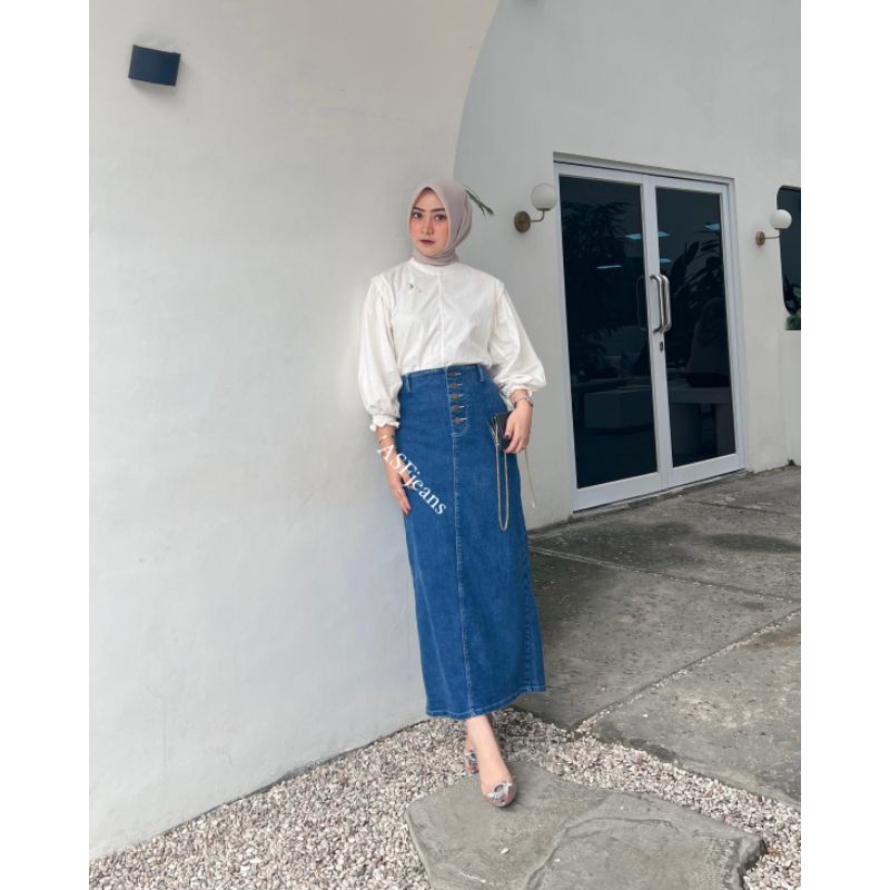 Jual ROK SPAN KANCING 5 rok sepan melar wanita panjang kekinian rok ...