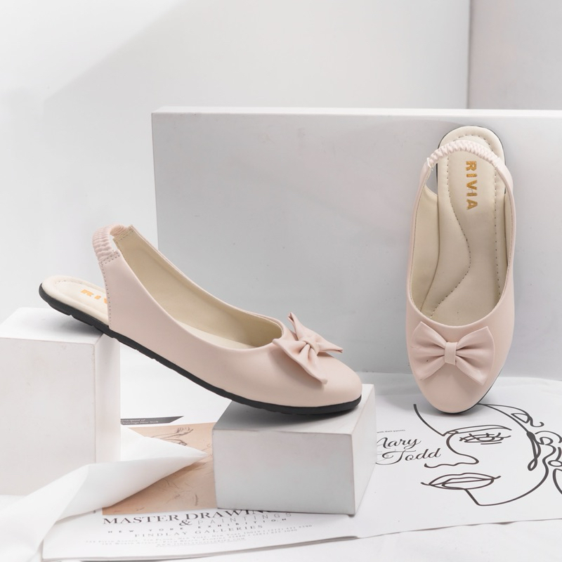 Jual RIVIA Sepatu Flatshoes Wanita Pita Kupu-Kupu Tali Belakang Karet ...