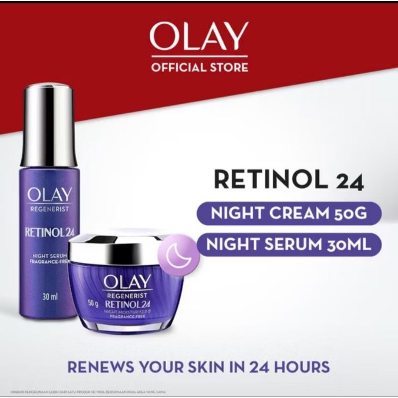Jual Olay Regenerist Retinol 24 Night Cream 50 g/Night Serum 30 ml ...