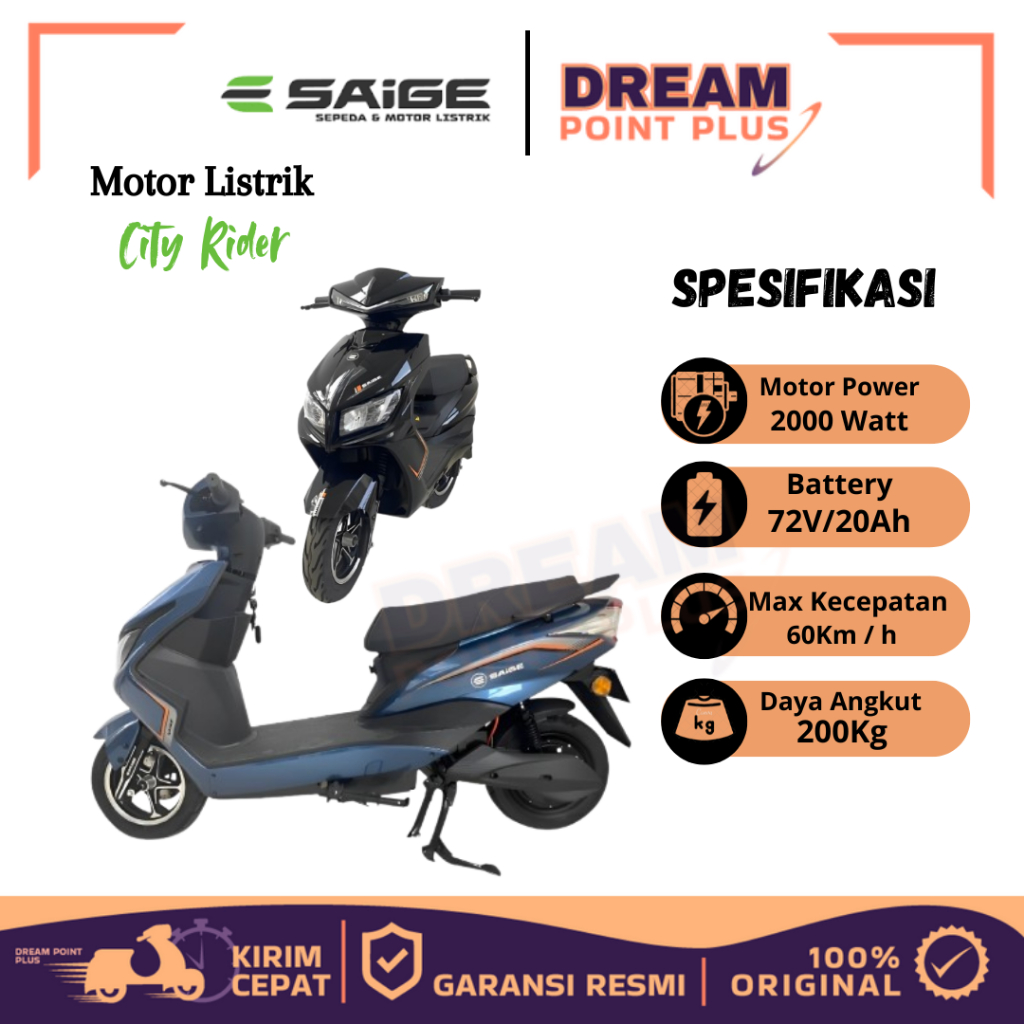 Jual Motor Listrik SaiGe City Rider 1200Watt 72V/20Ah Jarak tempuh 90KM ...