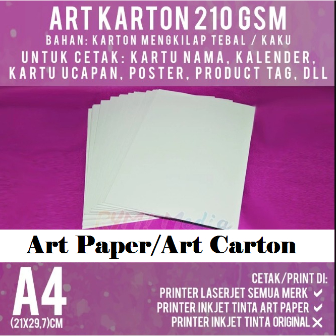 Jual Art Paper A4 210 gsm (21x29.7cm)/Art Karton 210 GSM A4 (21x29.7cm ...