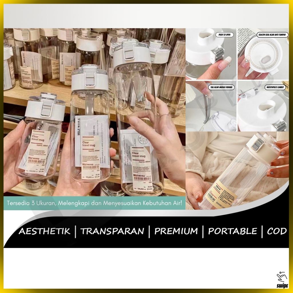 Jual Botol Transparan V2 Putih Transparan 350ml 500ml 1000ml Aesthetic ...