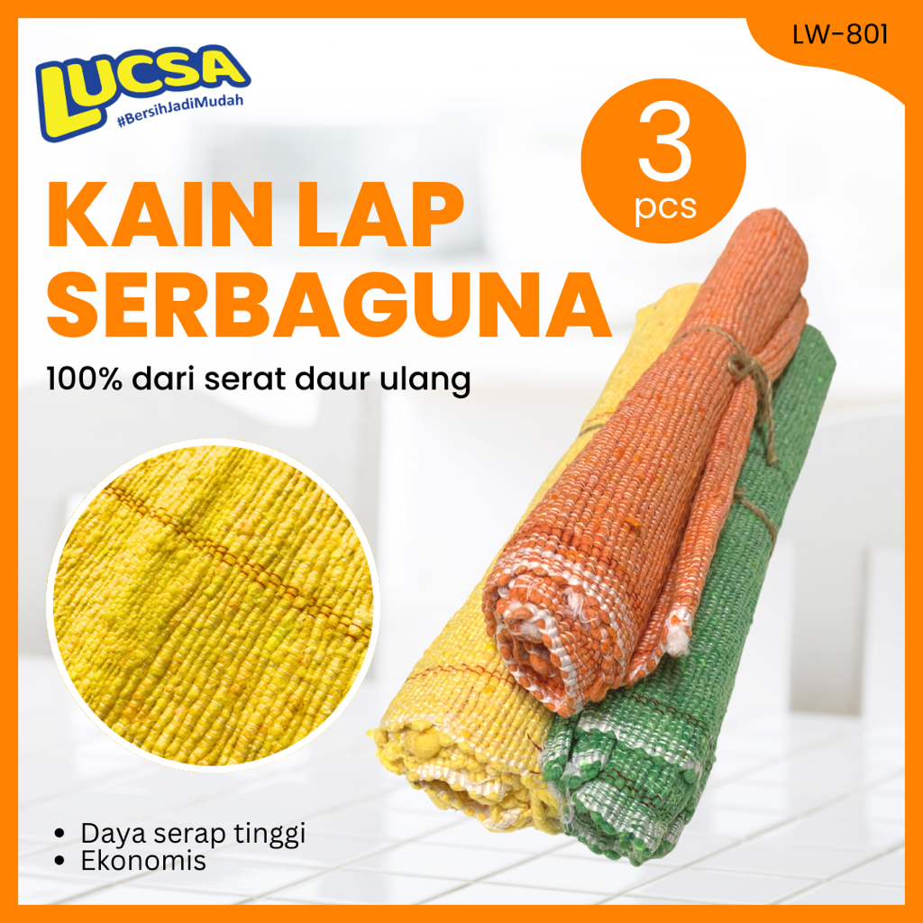 Jual Lucsa Kain Lap Serbaguna 35x55cm isi 3pcs | Chindi Rag 100% Daur ...