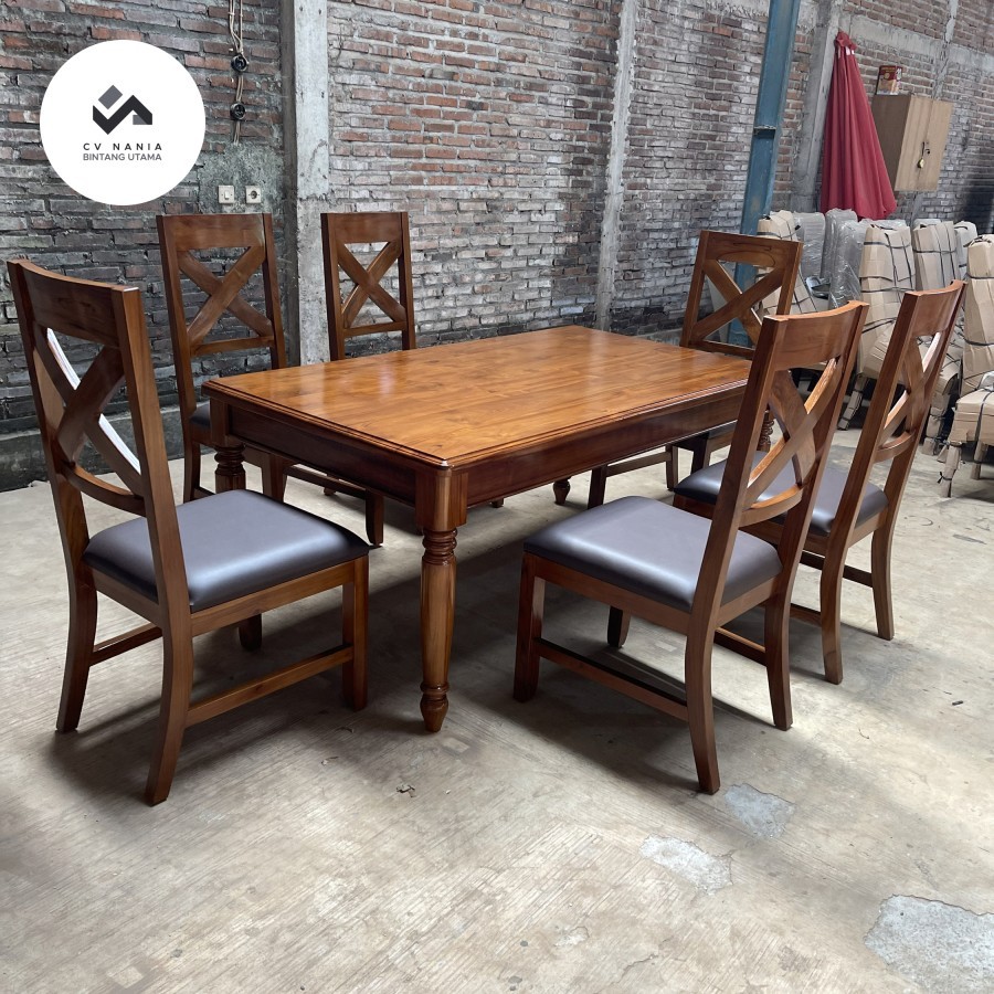 Jual Meja makan minimalis kayu jati kursi 6pcs | Shopee Indonesia