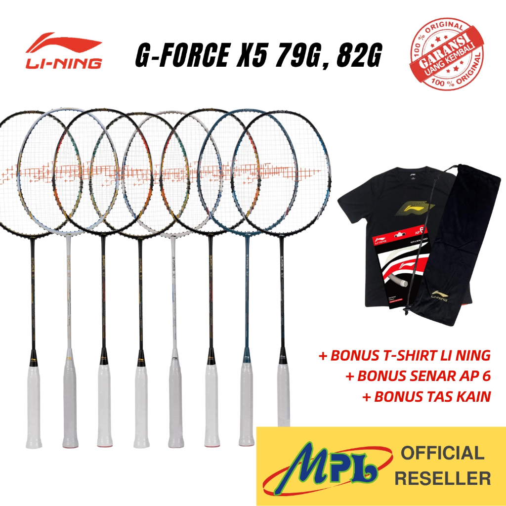 Jual RAKET BADMINTON LI-NING G-FORCE X5 (79G) (82G)+ BONUS (SNAR AP-6+T-SHIRT+TAS KAIN) | Shopee ...