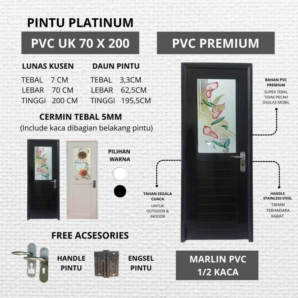 Jual Platinum Pintu Kamar Mandi Marlin PVC 1/2 Cermin | Shopee Indonesia