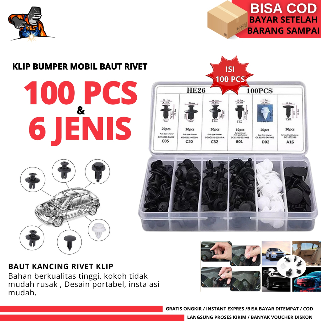 Jual 100PCS Klip Bumper Mobil Baut Rivet Mobil Baut Rivet Baut Rivet ...