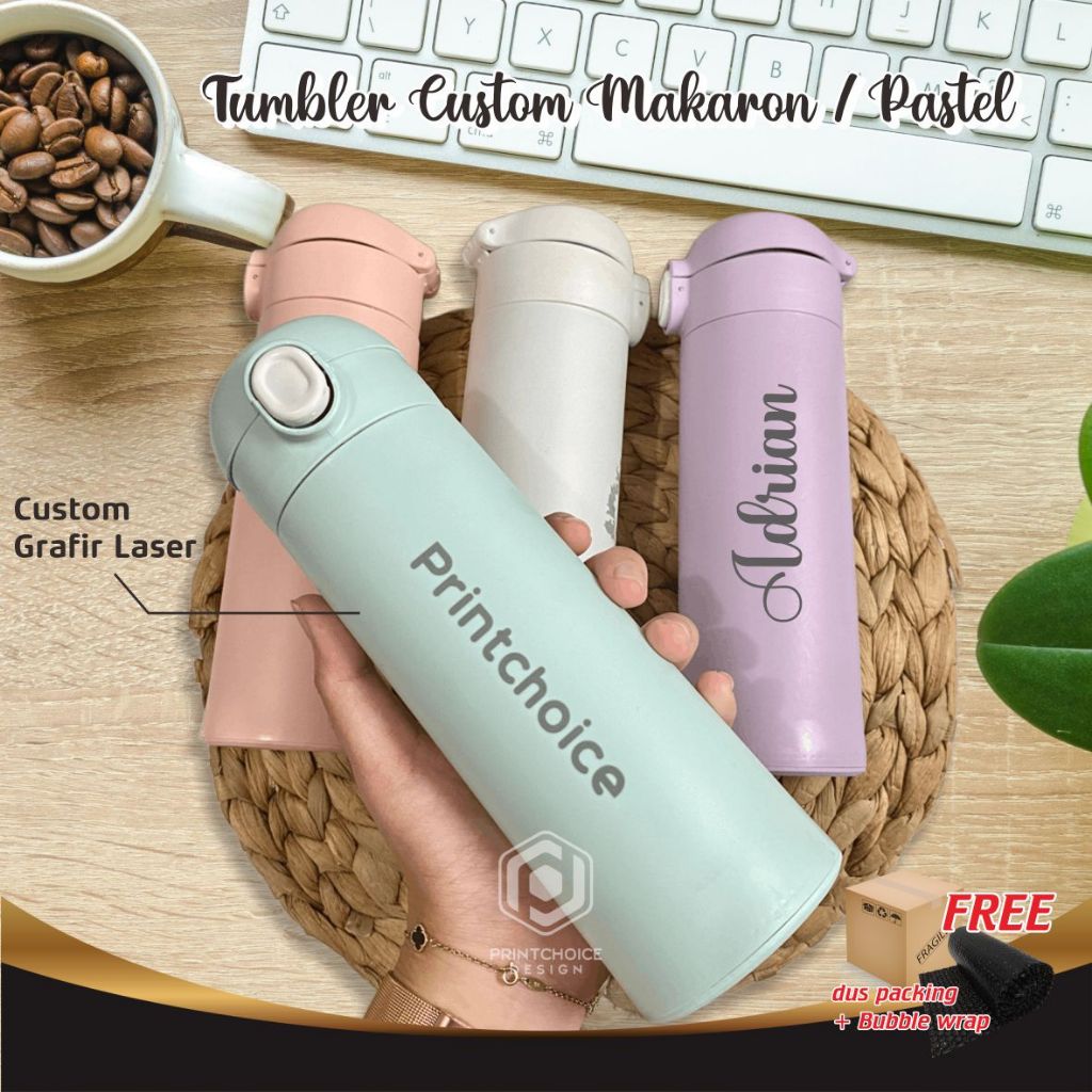Jual Tumbler Custom Kaca Macaron Grafir Nama Logo Perusahaan Satuan ...