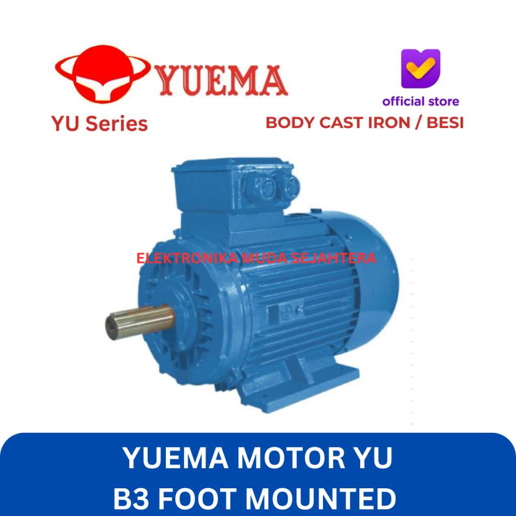 Jual Yuema Dinamo Elektro Motor 5.5KW 7.5HP 3 Phase 380V/660V 50HZ B3 Foot YU Series | Shopee ...
