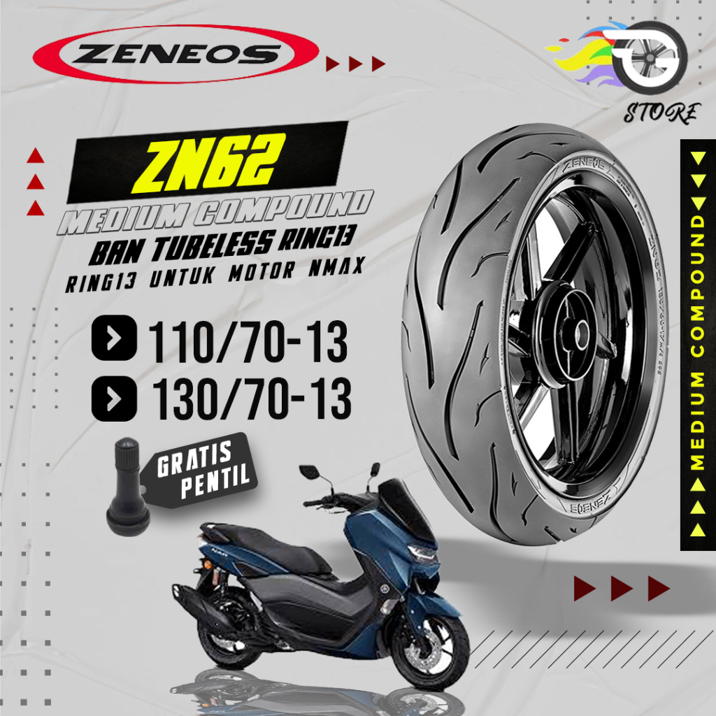 Jual Ban Motor NMAX Zeneos ZN62 Ring 13 110/70-13 & 130/70-13 Tubeless ...