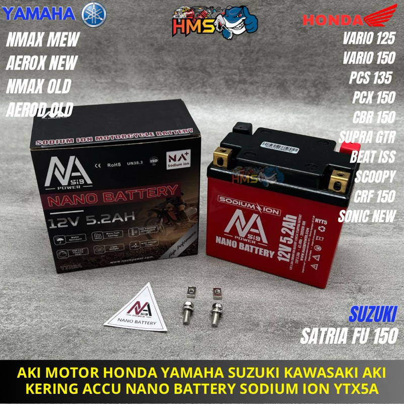 Jual AKI MOTOR NANO SODIUM ION BATTERY 12V 5,2AH VARIO 125 150 PCX ADV ...