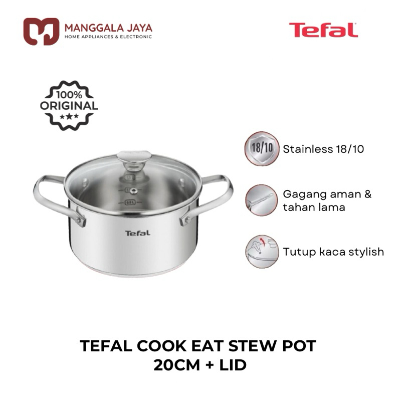 Jual Tefal Cook Eat Stew Pot + Lid 20CM Panci Stainless | Shopee Indonesia