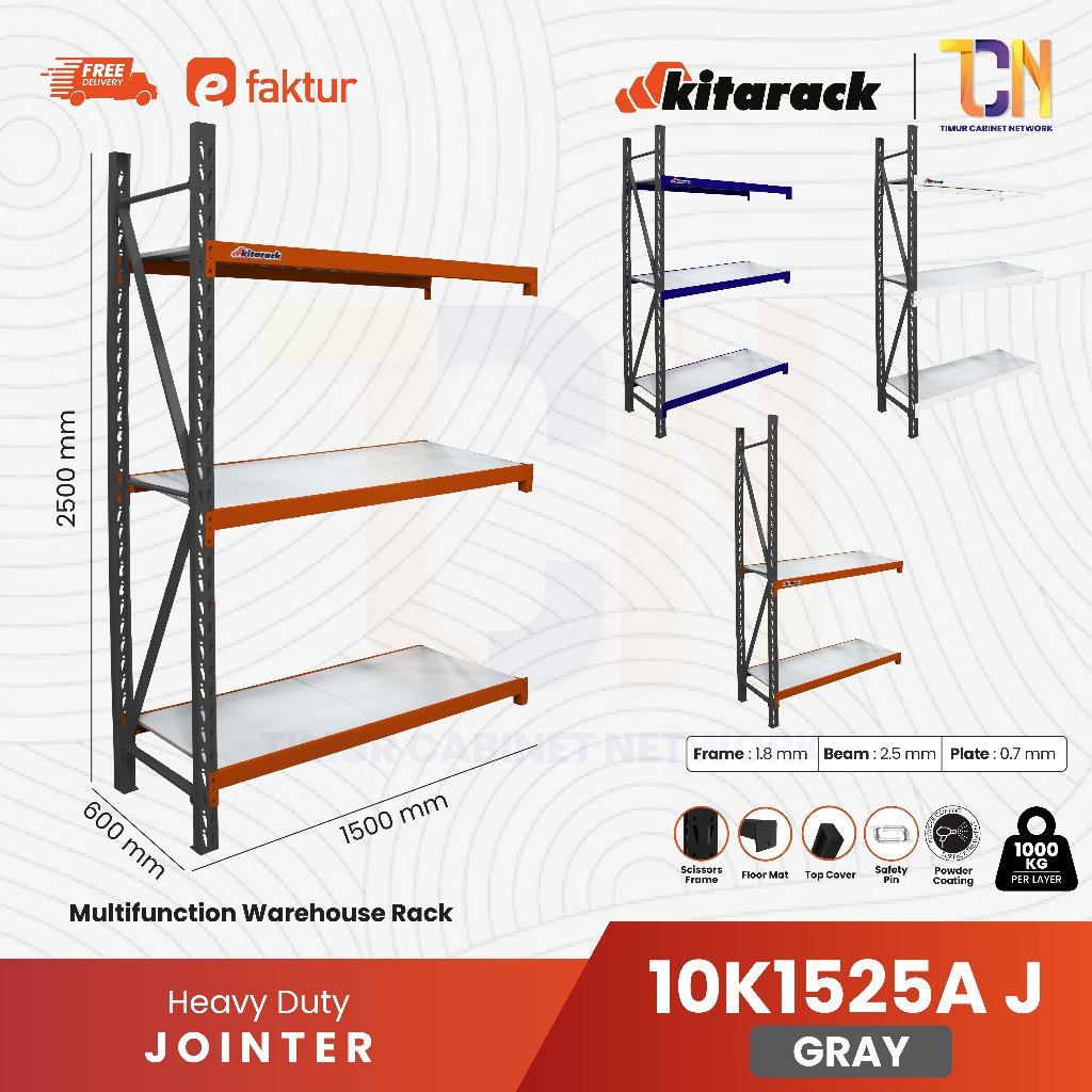 Jual Rak Gudang Besi 1 Ton 2.5M P. 1.5M Rack Gudang 4 Susun Jointer Rak ...