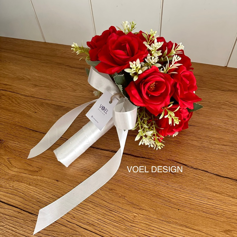 Jual Buket Bunga Pernikahan Pengantin Mawar Mekar 15 Kuntum Bunga ...