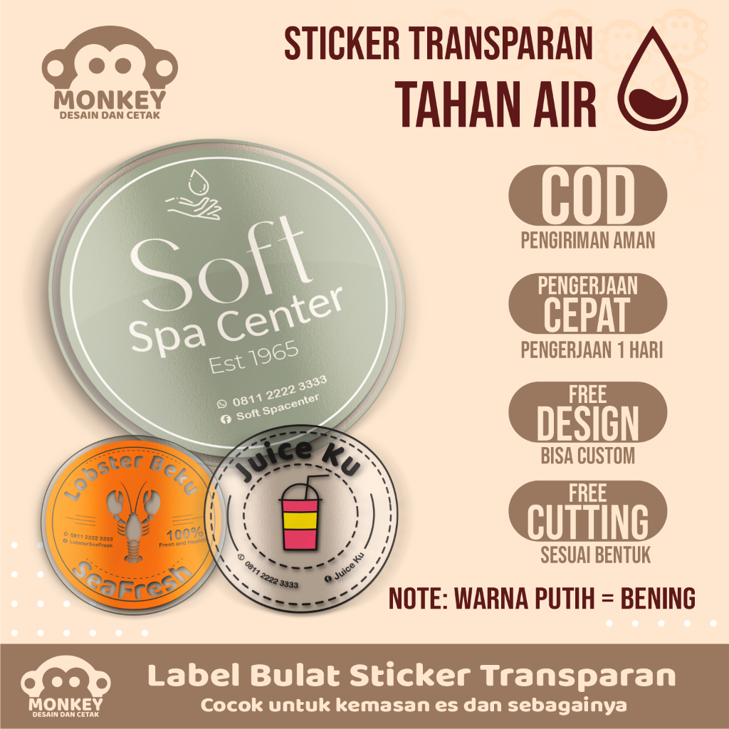 Jual FREE CUSTOM STICKER TRANSPARAN BENING LABEL STICKER KEMASAN ...
