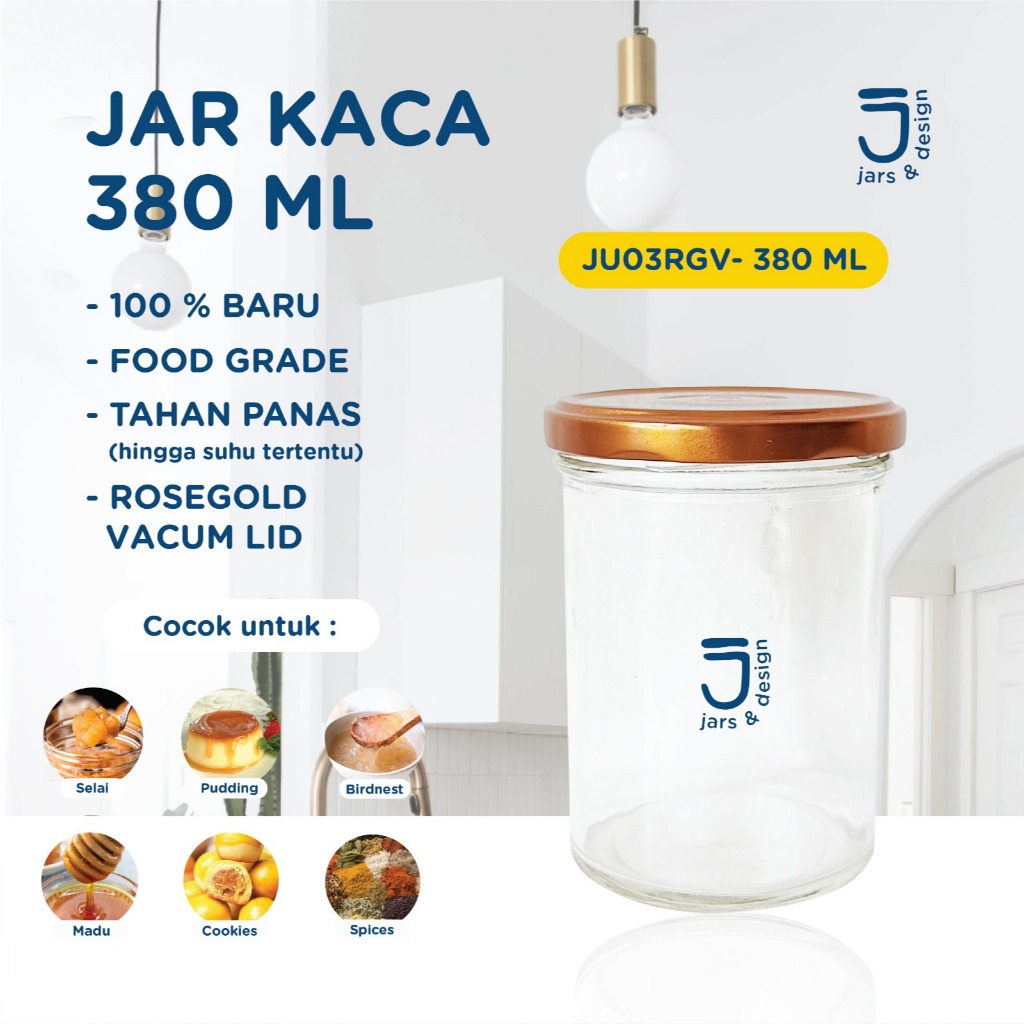 Jual JU03 - Jar Kaca Bulat 380ml Mulut Lebar/Round Glass Jar 380ml Wide ...