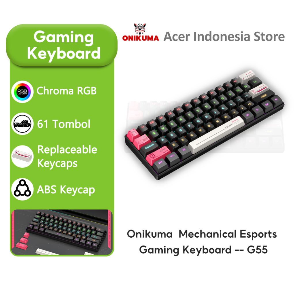Jual ONIKUMA G55 Mechanical Gaming Keyboard With RGB Colorful Lights USB Wired Connection 61 ...