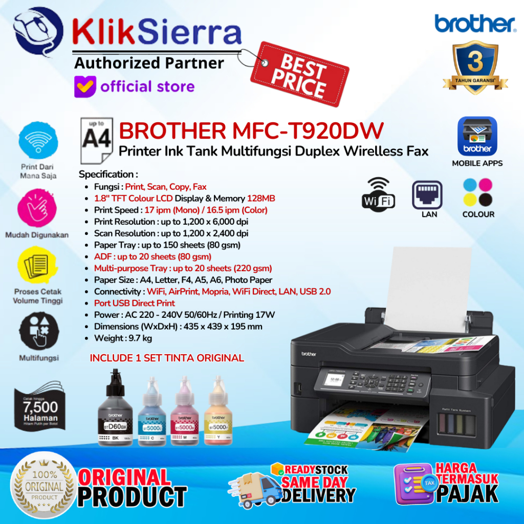 Jual BROTHER MFC-T920DW Printer Ink Tank Multifunction T920 Duplex WiFi ...