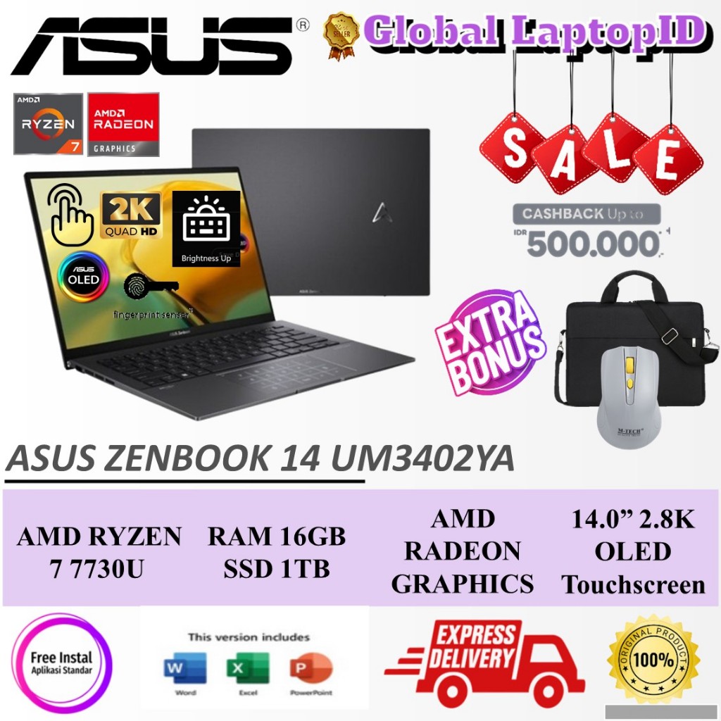 Jual Laptop Ultrabook Touchscreen ASUS Zenbook UM3402YA AMD RYZEN 7 ...