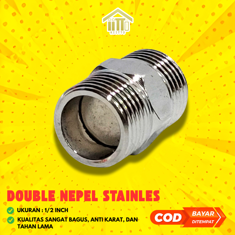 Jual DOUBLE NEPEL STAINLESS STEEL 304 1/2" INCH / DOUBLE NEPEL 1/2X1/2 INCH STAINLESS / DOBEL ...