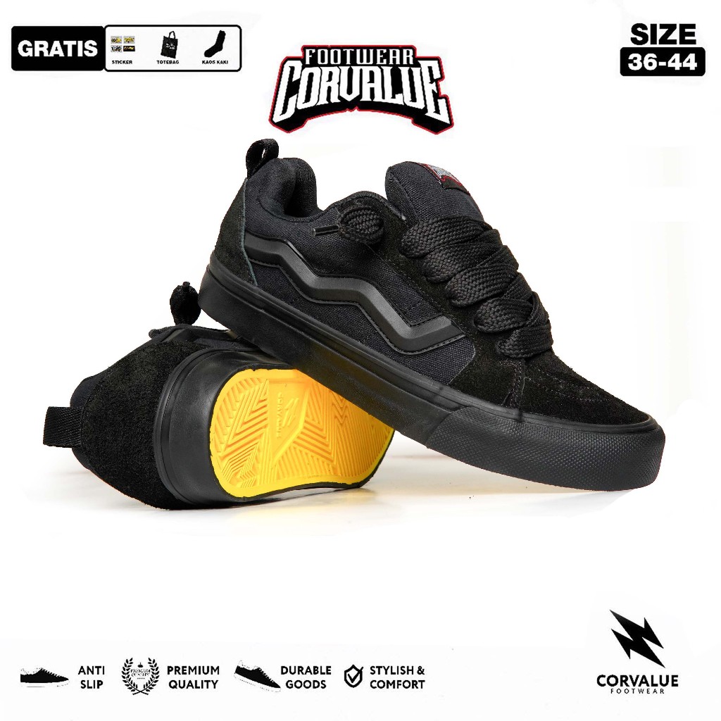 Jual CORVALUE - Otaru Full Black | Sepatu Sneakers Pria Wanita Canvas ...