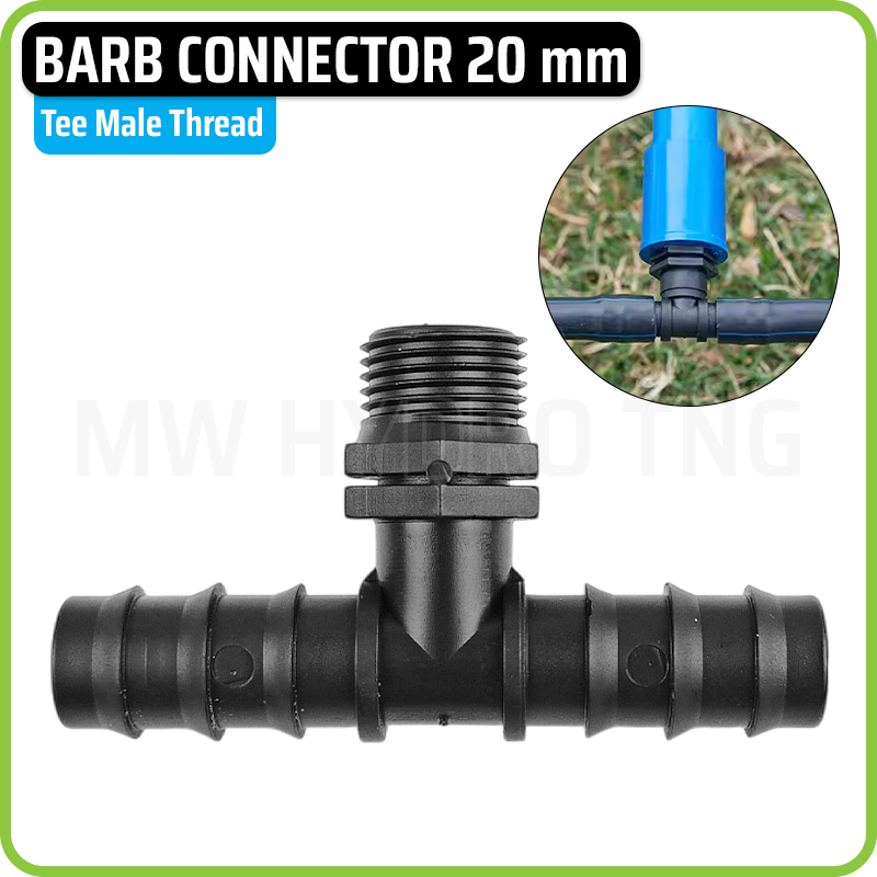 Jual Barb Connector 20 mm - Tee Male Thread | Konektor Selang PE ...
