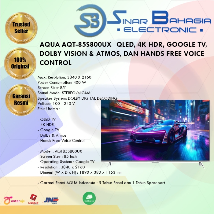 Jual AQUA QLED 85 AQT85S800UX 4K HDR Google TV (NEW) (KHUSUS BANDUNG ...