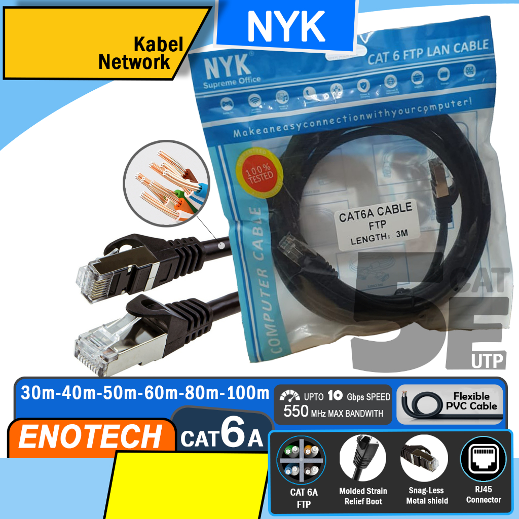 Jual NYK Lan cat6A eternet network Cable kabel FTP cat6 40M 50M 60M 70M 80M 100M | Shopee Indonesia